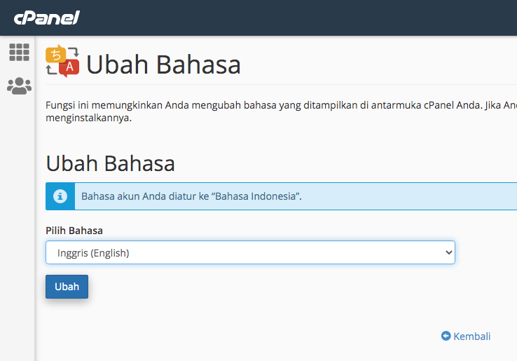 Setting Bahasa di cPanel | Belajar cPanel